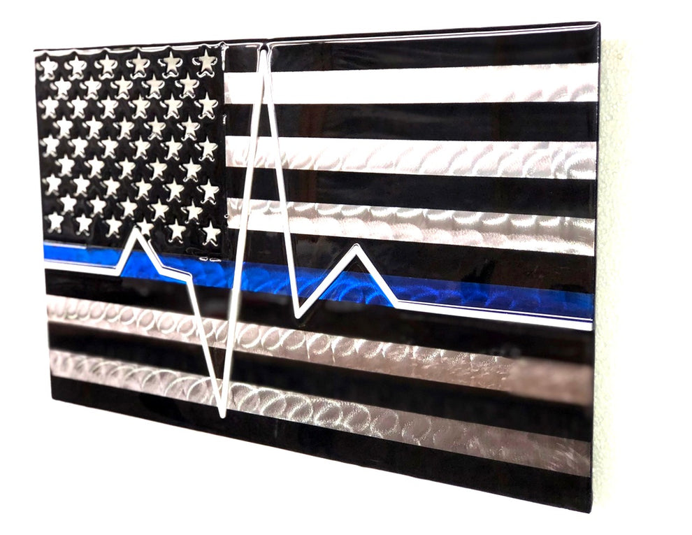 Blue Line EKG Flag – Forged Steel Tribute to Law Enforcement Heartbeat ...