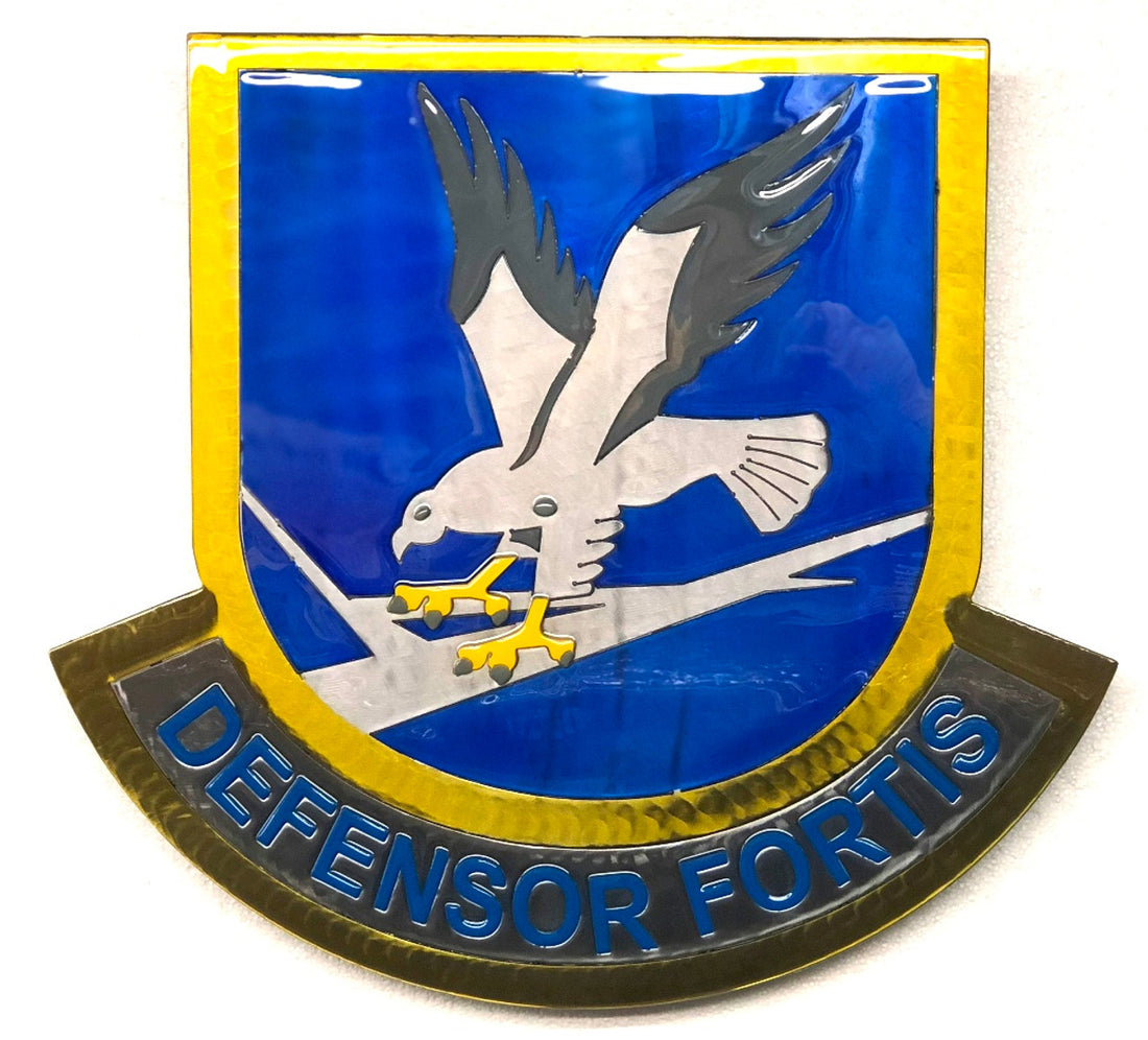 The DEFENSOR FORTIS sculpture is cut from 1/8 inch steel plate and then ...